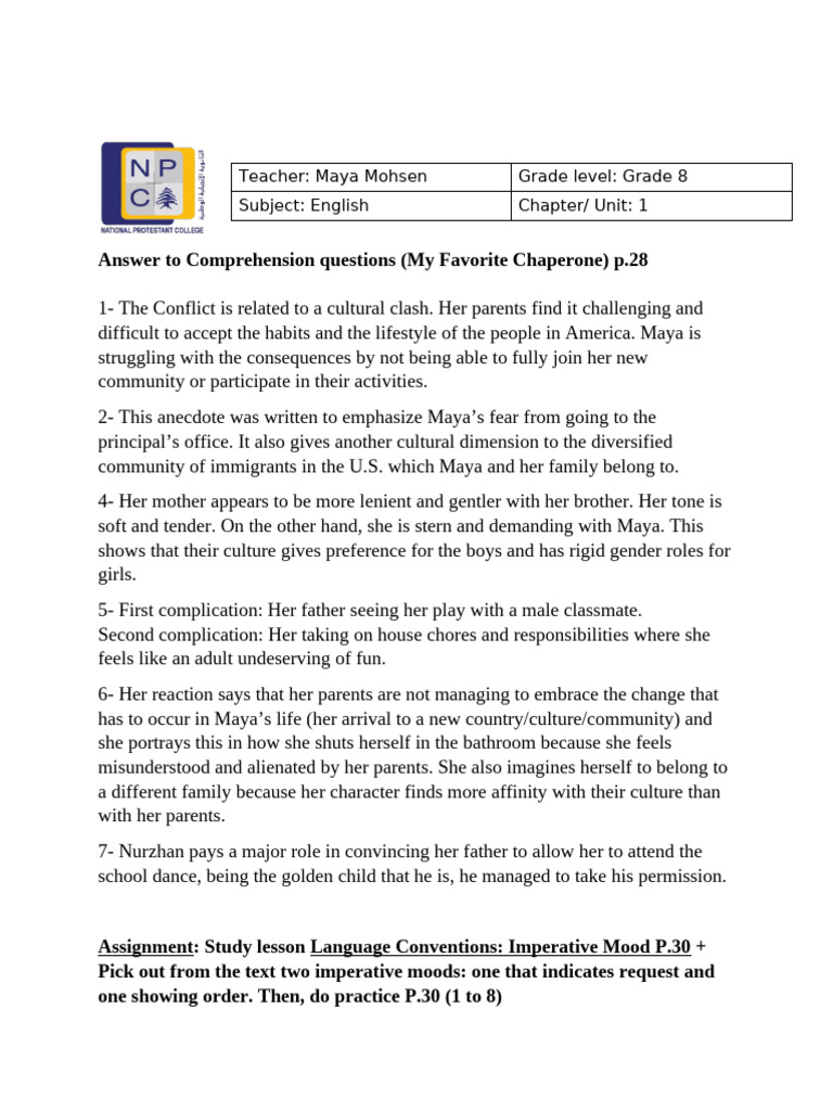 Answer Key - Lesson 1 - Comprehension Questions | PDF