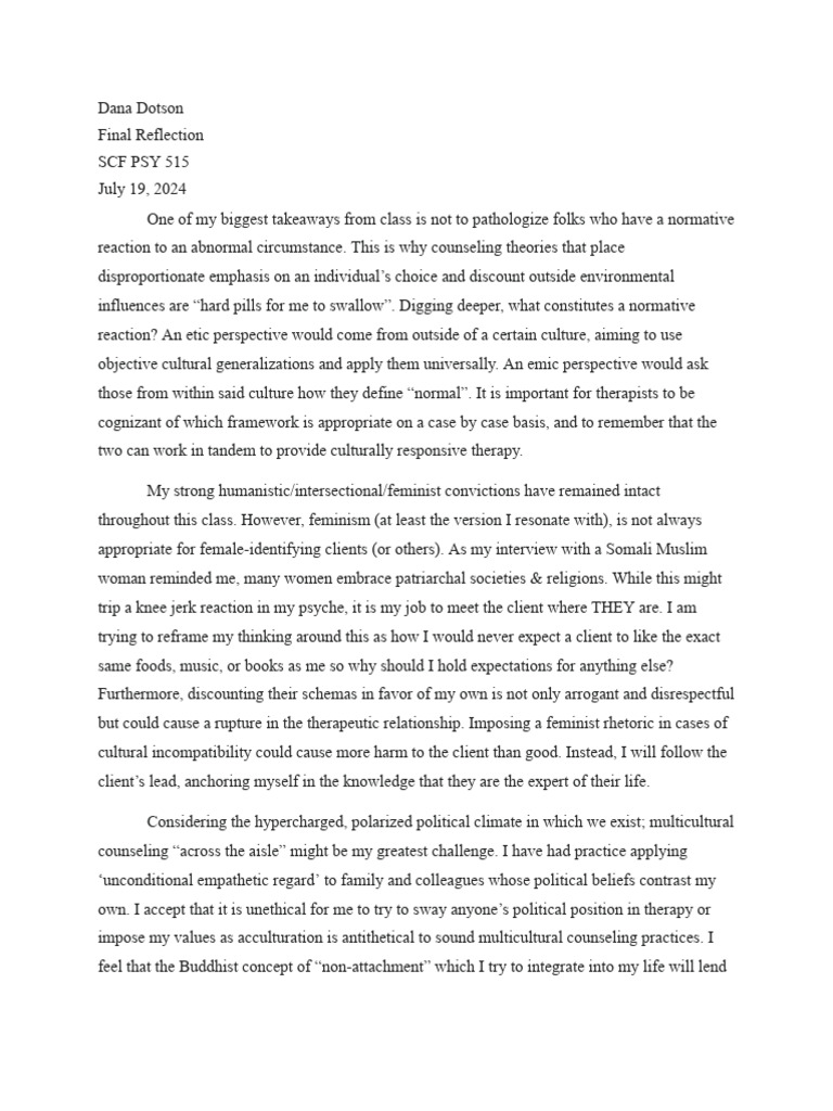 DD SCF Final Reflection | PDF | Feminism | Gender Studies