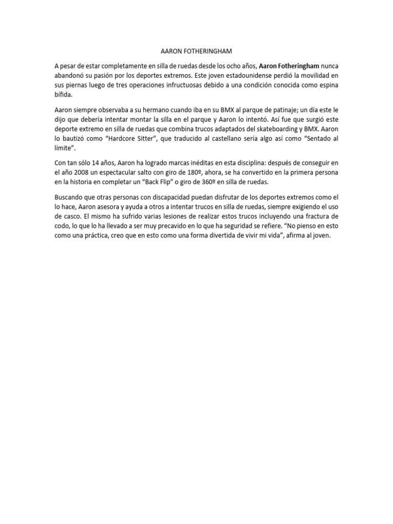 Aaron Fotheringham: Pionero del Hardcore Sitter | PDF