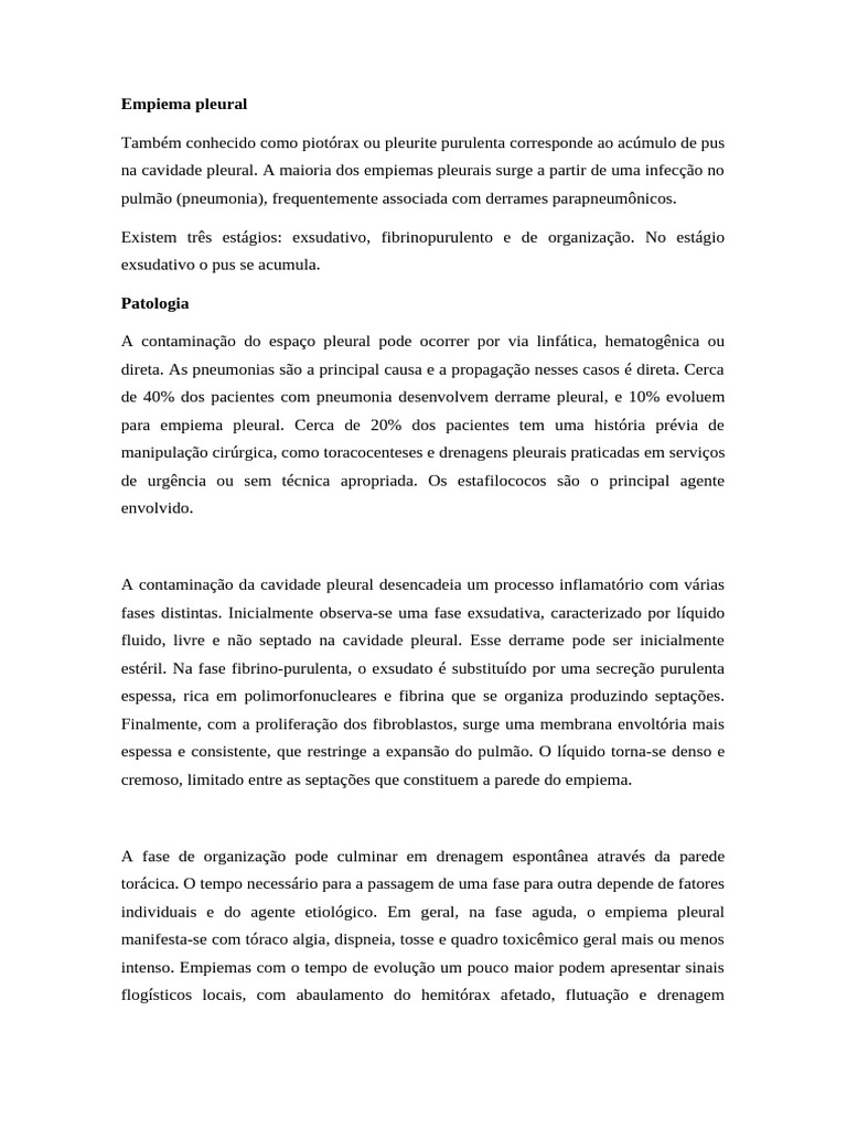 Empiema Pleural: Causas, Sintomas e Tratamento | PDF | Medicina Clínica ...