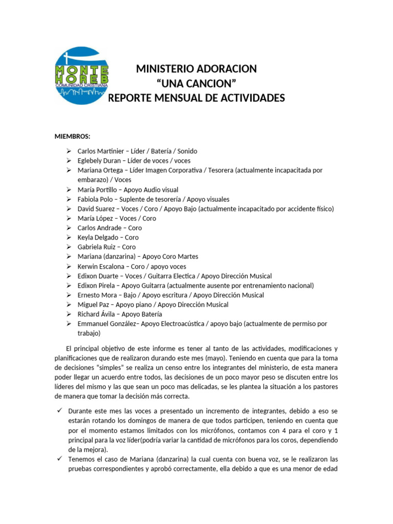 Informe Mensual de Actividades | PDF