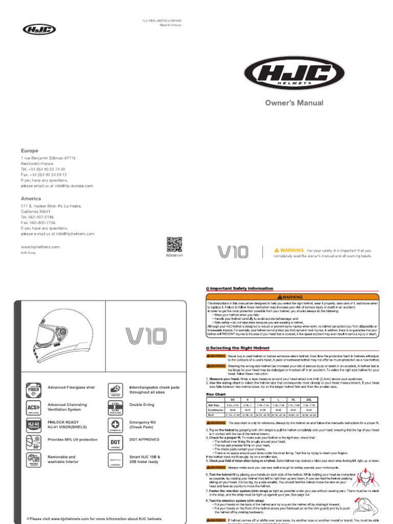 V10 Us Manual-Helmet | PDF