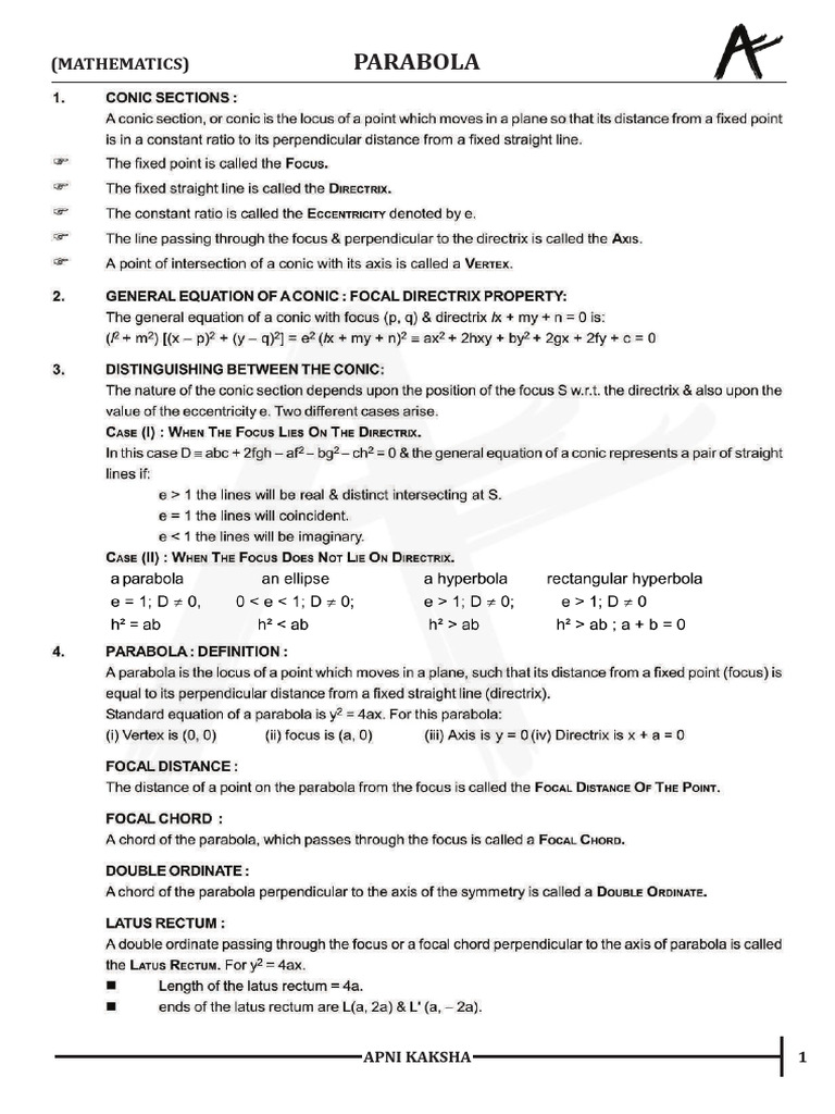 Sheet - 01 - Parabola | PDF