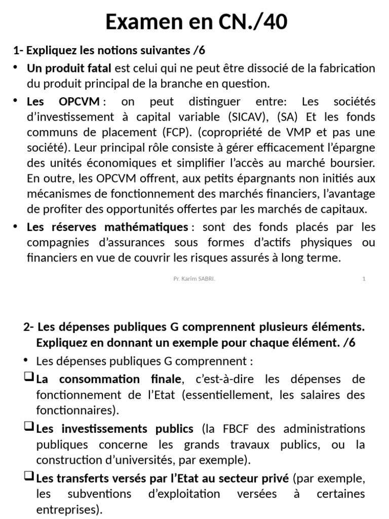 Exemple de Sujet D - Examen de Comptabilité Nationale S5 MR Sabri | PDF ...
