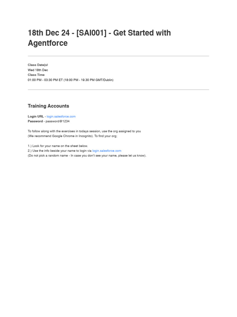 18th Dec 24 - (SAI001) - Get Started With Agentforce | PDF | Computer Access Control