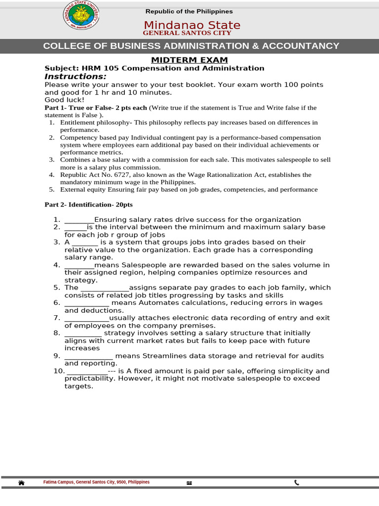 Compensation Midterm Exam Final | PDF | Salary | Employment