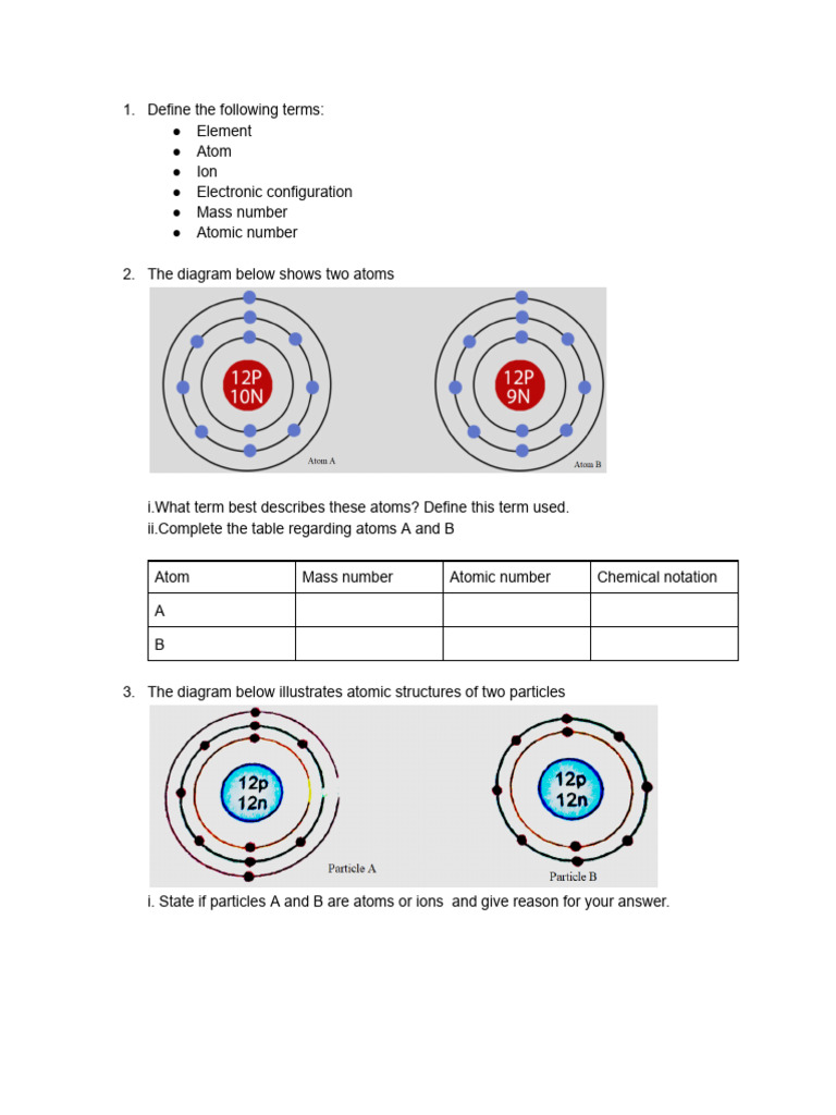 Form three atomic structure revision sheet | PDF