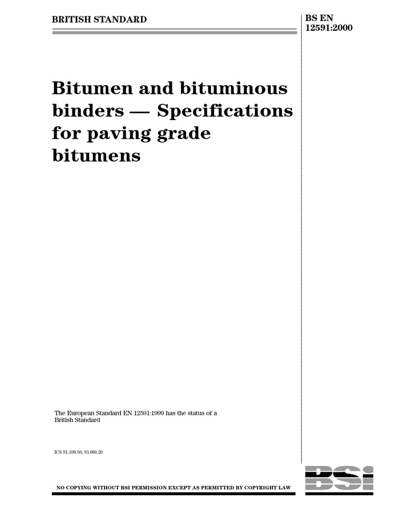 BS EN 12591 Bitumen & Bituminous Binders Spec For Paving Grade 1 | PDF