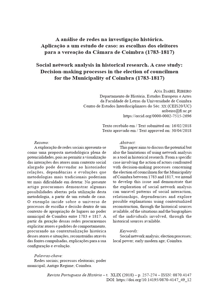 Ana Isabel Ribeiro (2018) - Abnálise de Redes Na Investigação Histórica ...