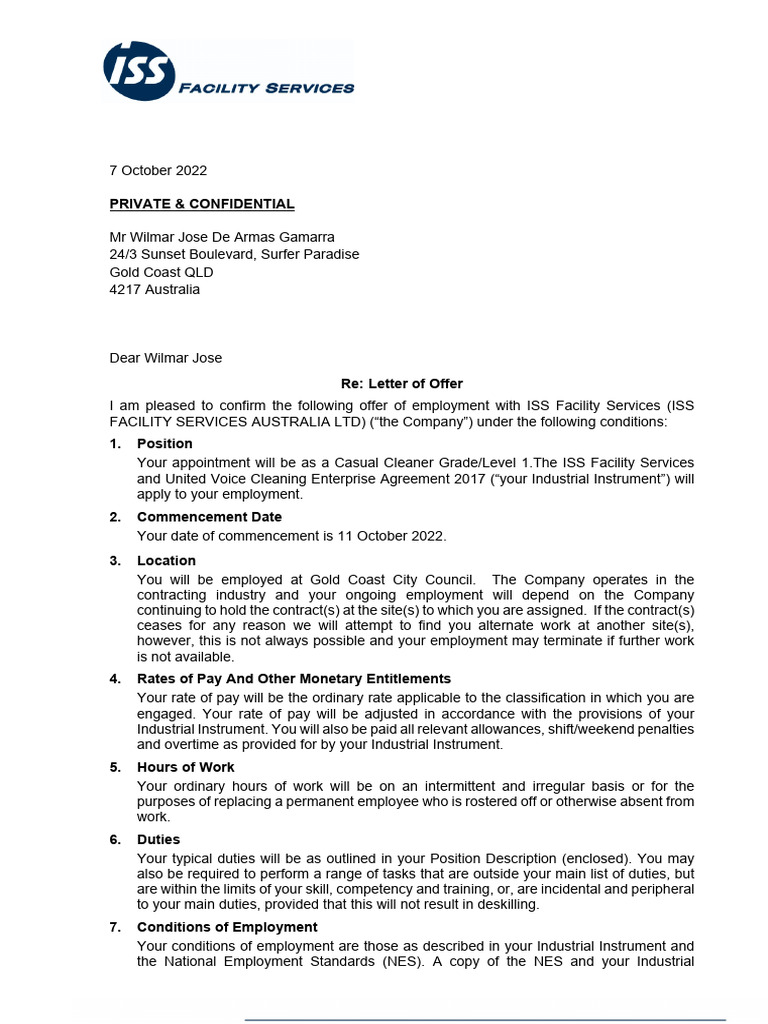 Letter of Offer - Specialised Services (Phone) - Casual | PDF ...