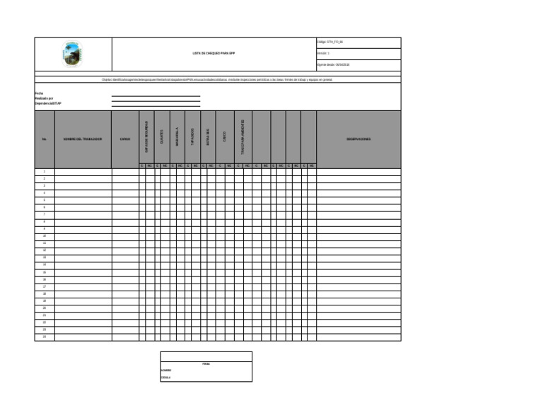 Formato Lista de Chequeo para EPP | PDF
