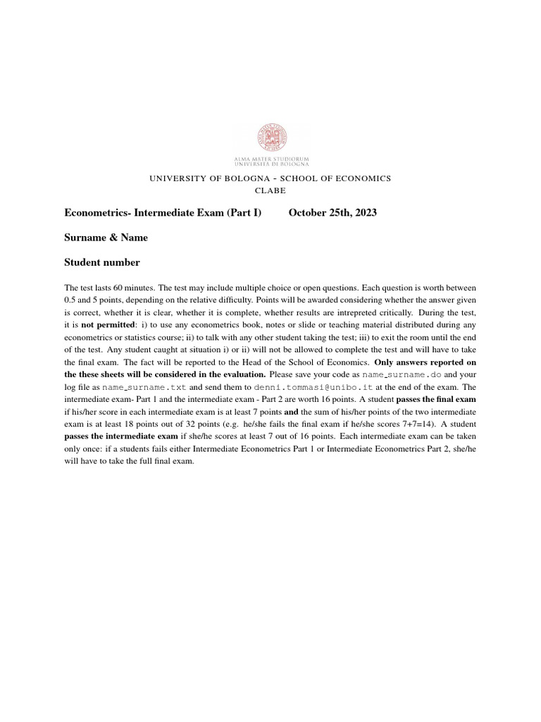 Econometrics Part1 2023 Rev1 | PDF | Statistics | Applied Mathematics
