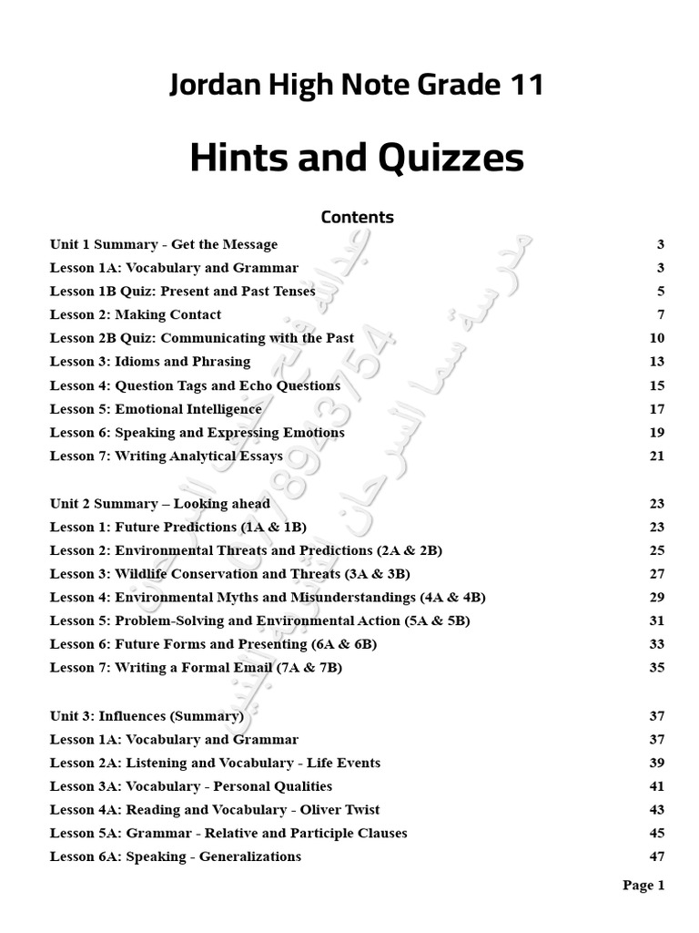 Units 1-5 Hints and Quizzes | PDF | Endangered Species | Perfect (Grammar)