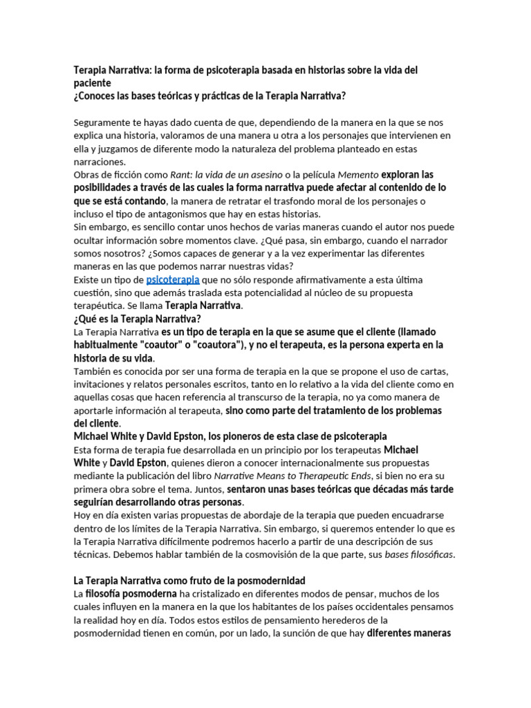 Terapia Narrativa | PDF | Psicoterapia | Narración