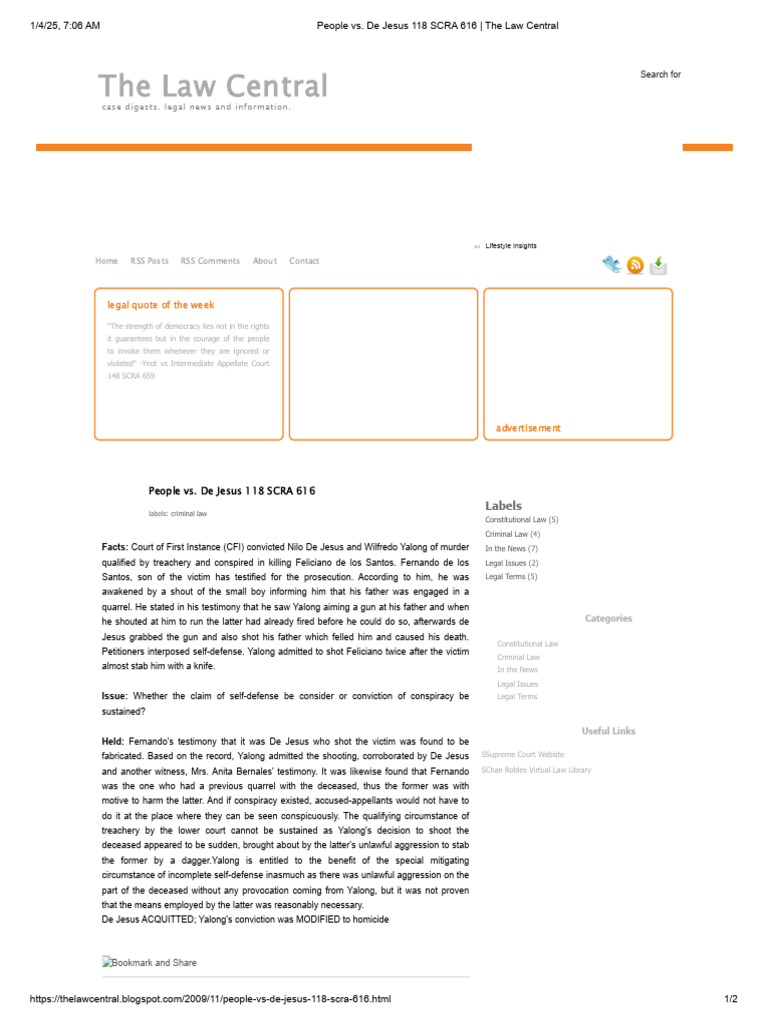 People vs. de Jesus 118 SCRA 616 - The Law Central | PDF | Legal ...