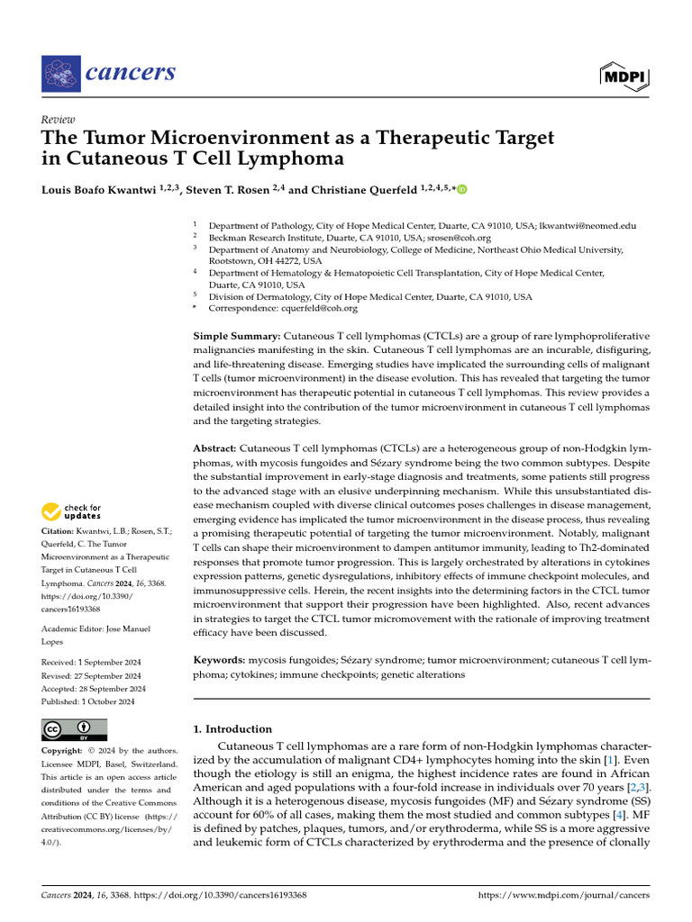 The Tumor Microenvironment As A Therapeutic Target in Cutaneous T Cell ...