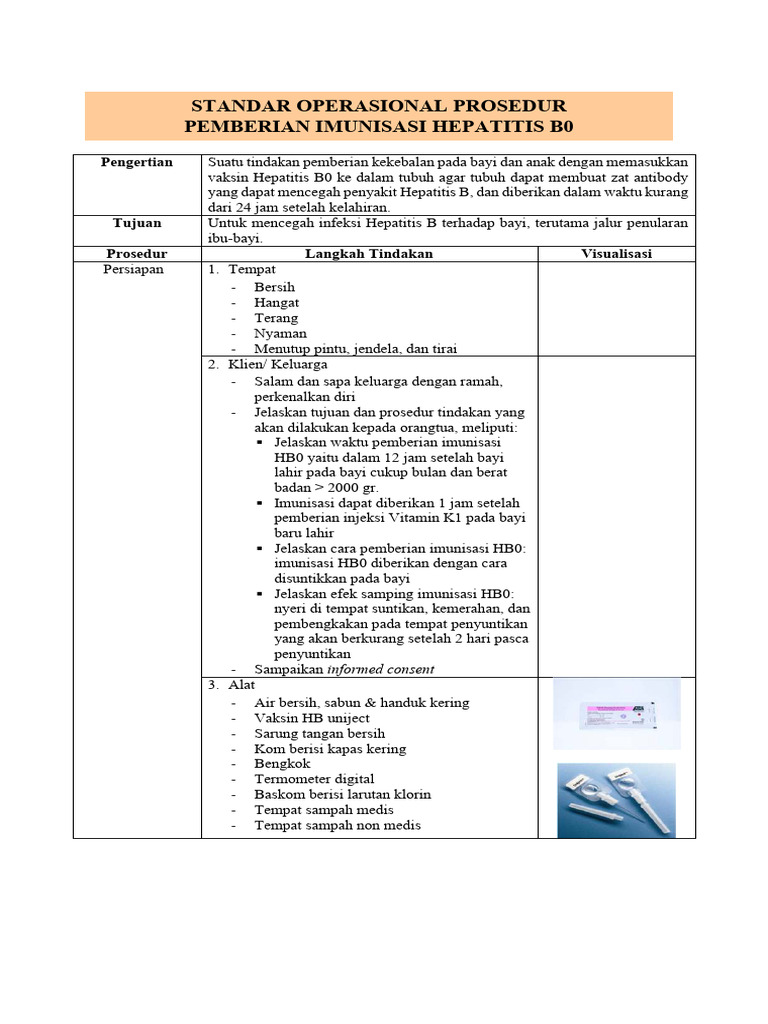 Sop Pemberian Imunisasi HB0 | PDF
