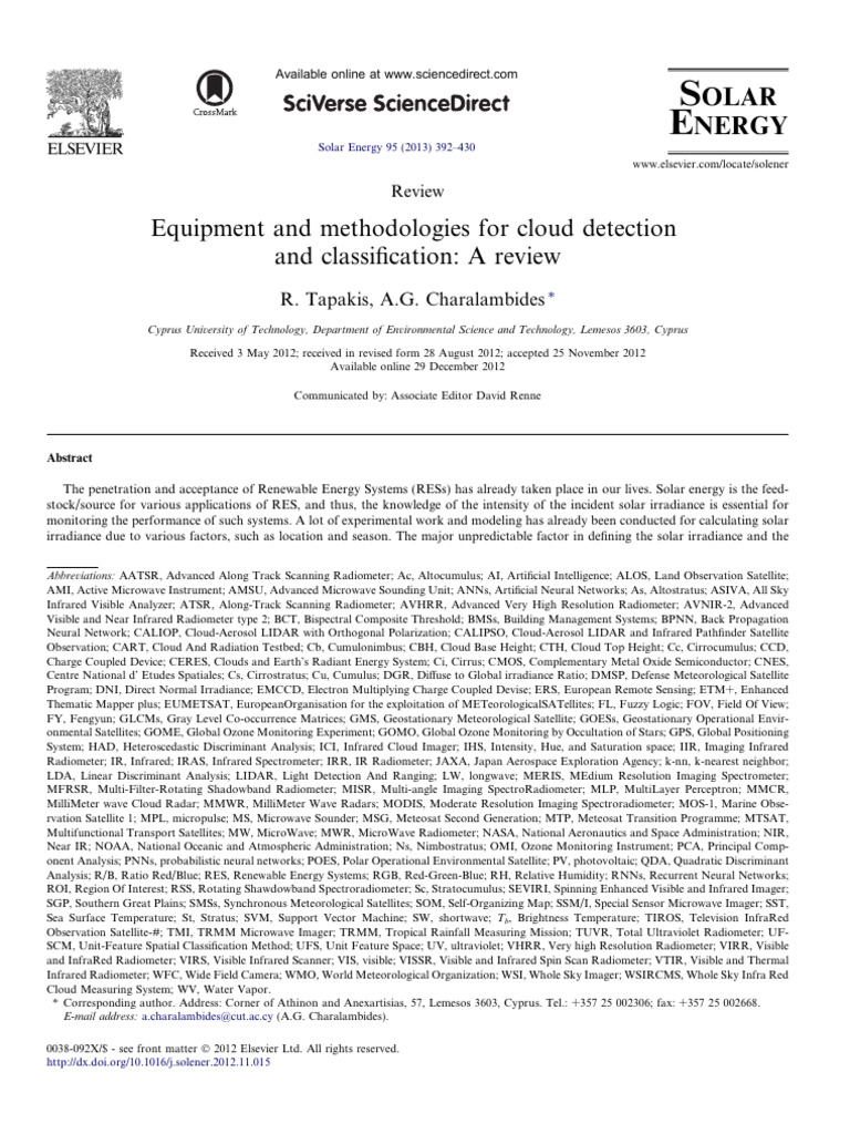 Equipment and Methodologies For Cloud Detection and Classification A Review SE13 | PDF | Cloud ...