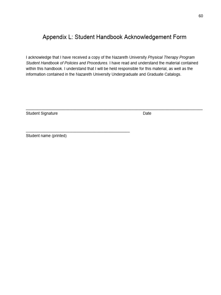 Physical Therapy Student Handbook Sign Off | PDF