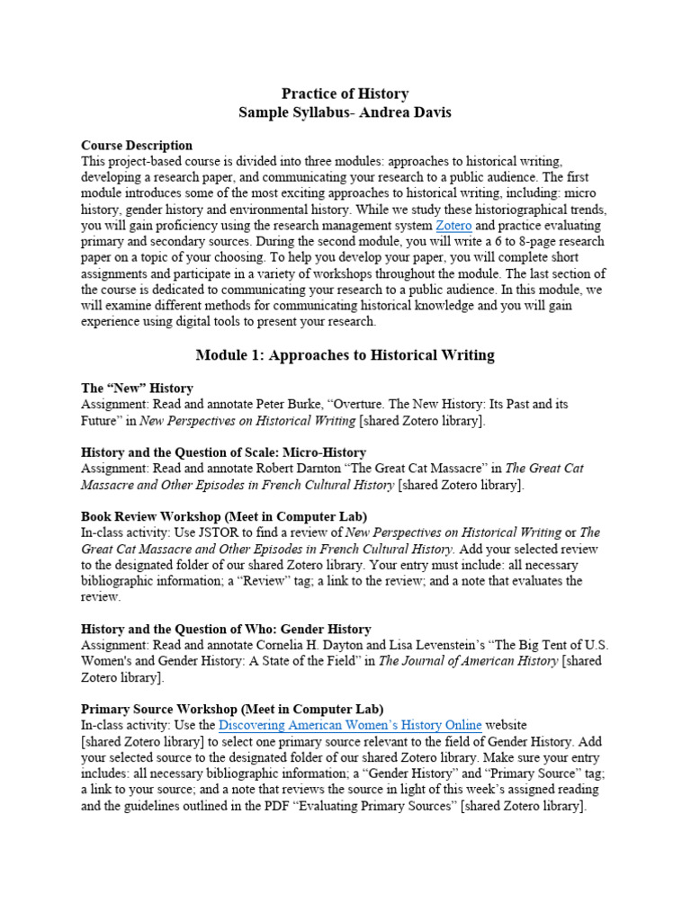 Sample Syllabus Practice of History Revised | PDF | Bibliography ...