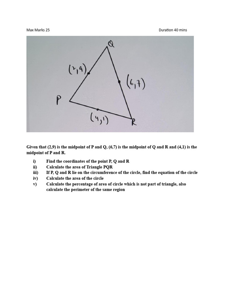 Midpoint and Area Calculations for Triangle PQR | PDF