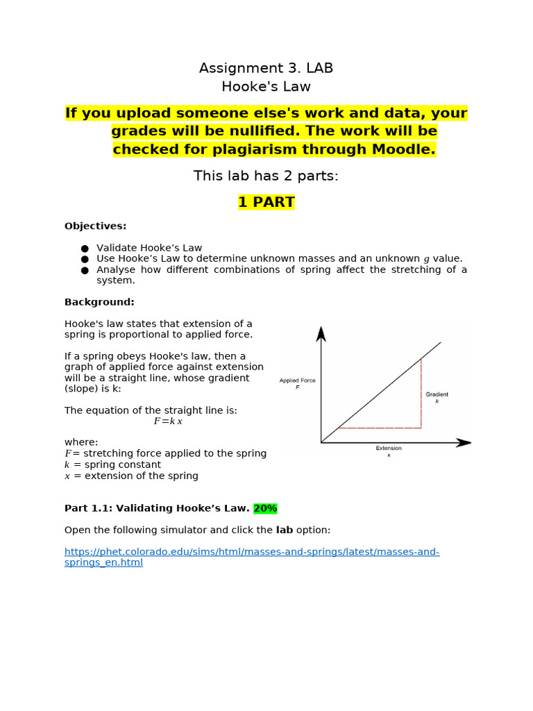 Lab 3. assignment 3 - Hookes Law (2) | PDF | Mass | Force Lab 3. assignment 3 - Hookes Law (2) | PDF | Mass | Force