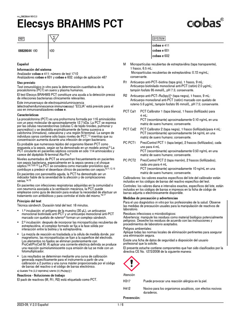 Insert - Elecsys BRAHMS PCT - Ms - 08828644190.v2.es | PDF | Septicemia | Laboratorios