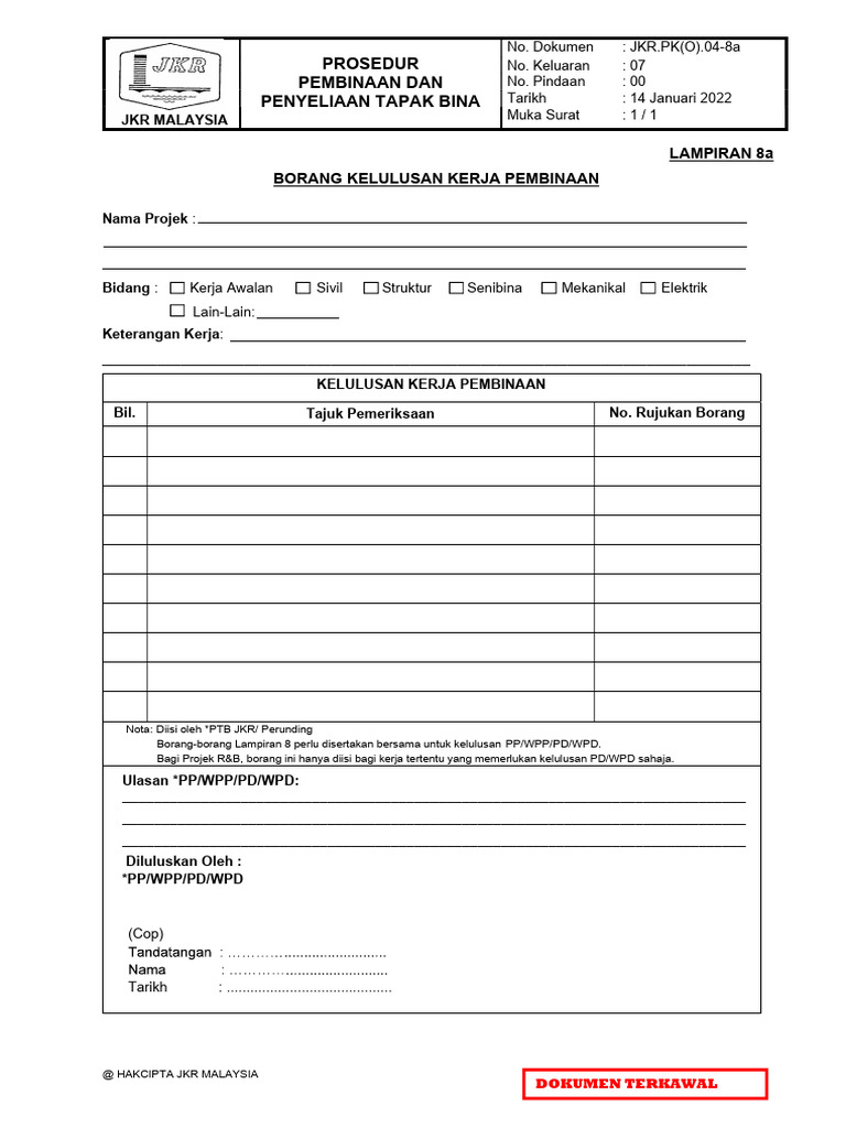Lampiran 8a Kelulusan Kerja Pembinaan | PDF