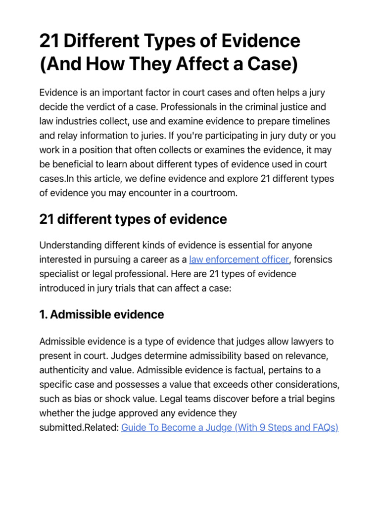 21 Different Types of Evidence (And How They Affect a Case) | Indeed ...