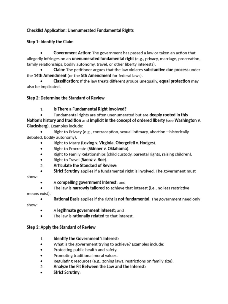 SDP Checklist - Unenumerated Rights | PDF | Strict Scrutiny ...