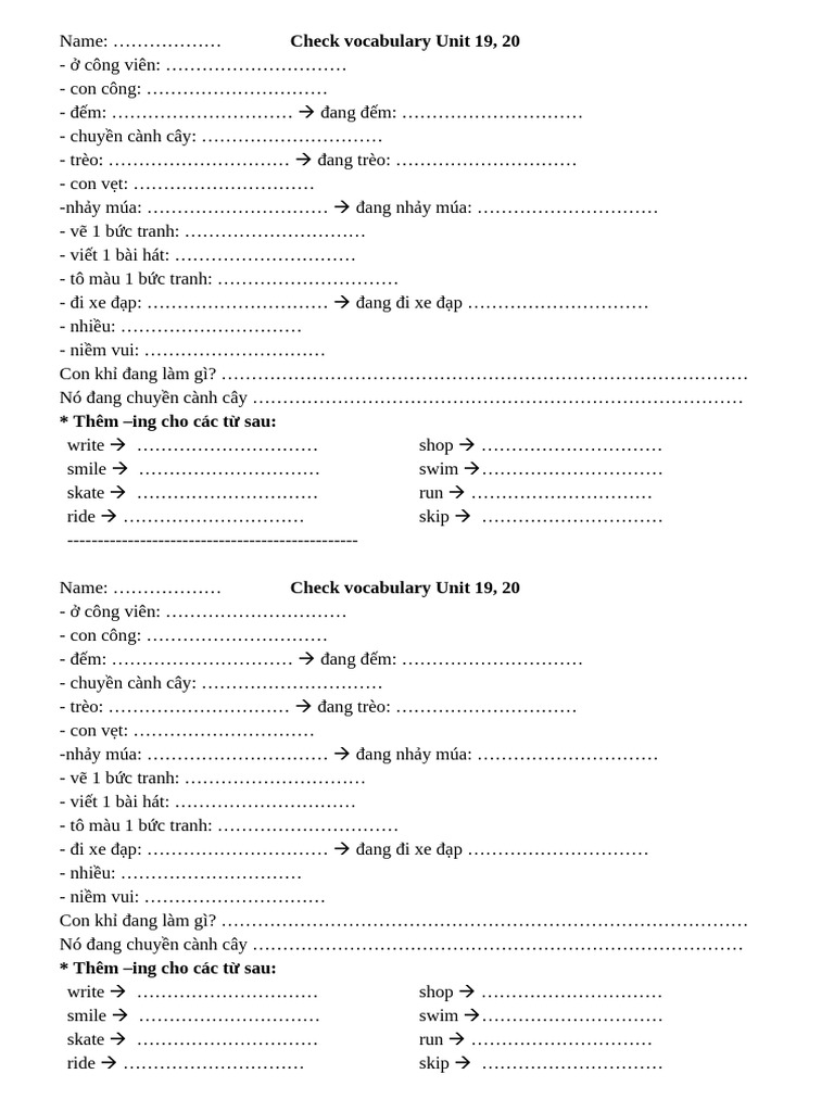 Check Vocab Unit 19,20 Grade 3 | PDF
