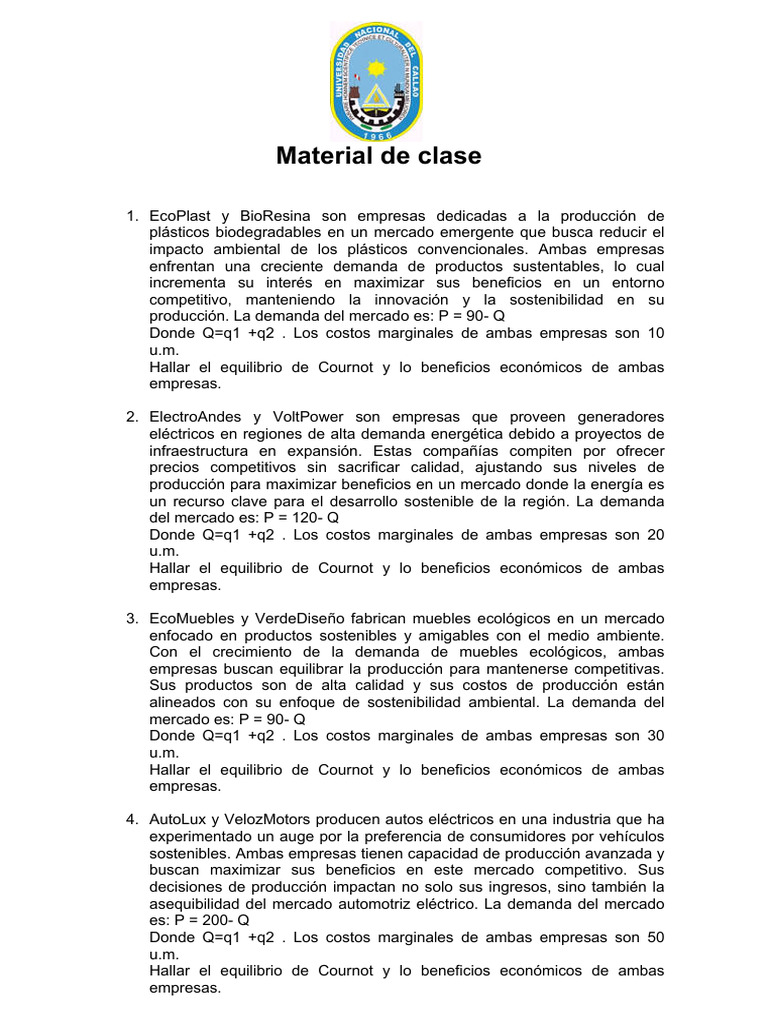 Cournot Práctica 8 Ejerc | PDF | Mercado (economía) | Sustentabilidad