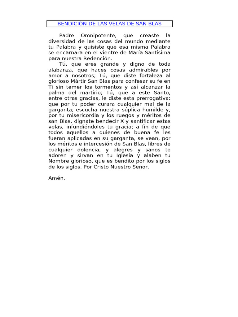 BENDICIÓN DE LAS VELAS DE SAN BLAS | PDF