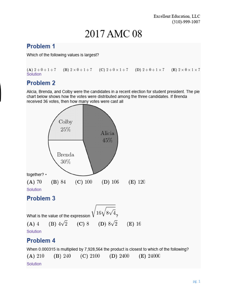 2017 AMC 8 Sample Exam 2 | PDF | Area | Elementary Geometry