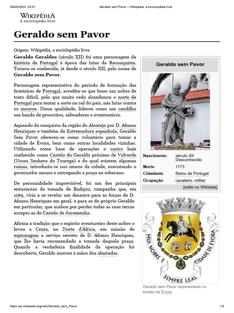 Geraldo Sem Pavor - Wikipédia, A Enciclopédia Livre | PDF | Portugal