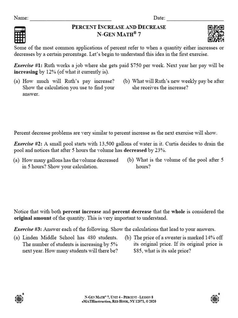Percent Increase and Decrease | PDF | Percentage | Economies