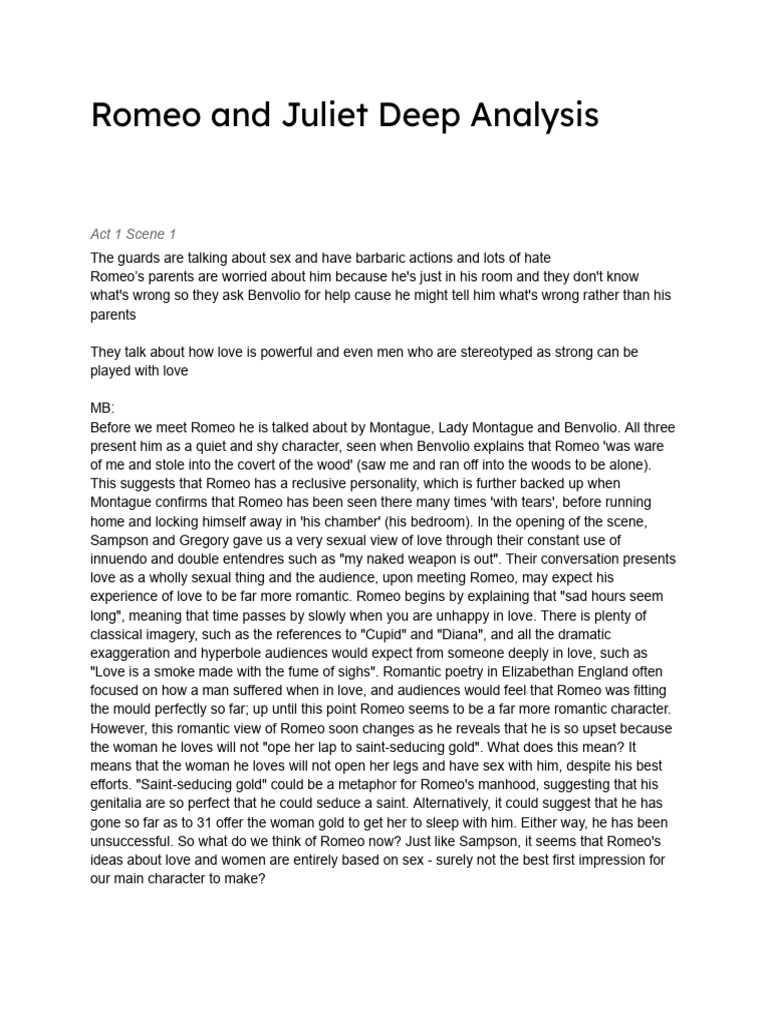 Romeo and Juliet Deep Analysis | PDF | Characters In Romeo And Juliet ...