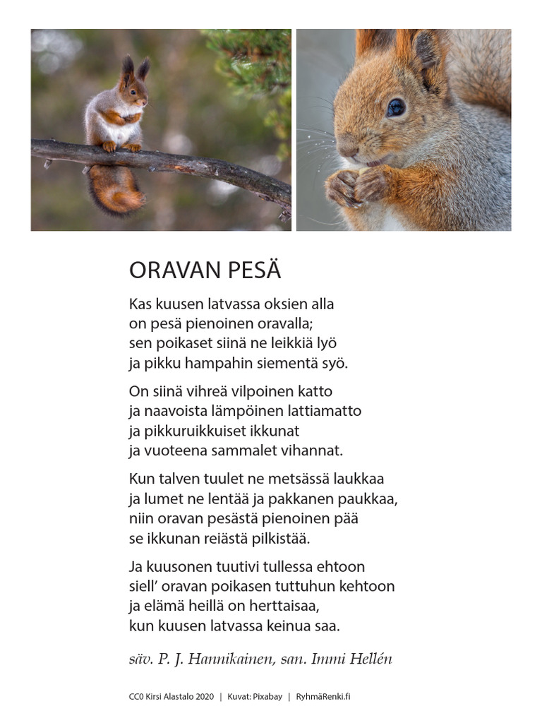 Talvinen Laulu Oravan Pesa Kuvitettu | PDF