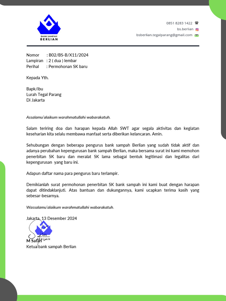 Surat Permohonan Perbaikan SK Berlian | PDF