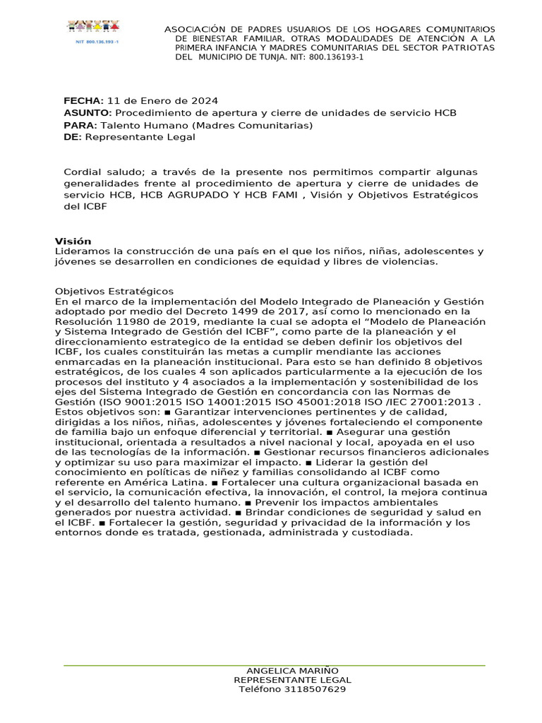 Circular Vision Icbf, Procedimiento de Apertura y Cierre de Uds | PDF | Planificación | Abuso ...