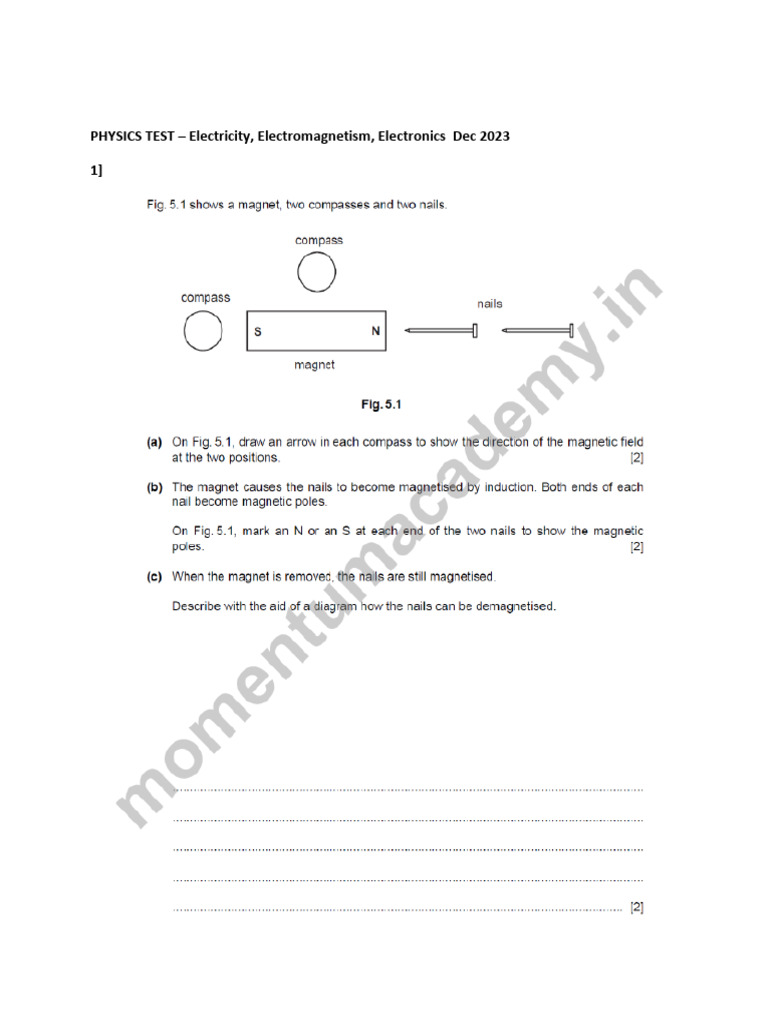 Electricity and Magnetism Test Dec 2023 | PDF