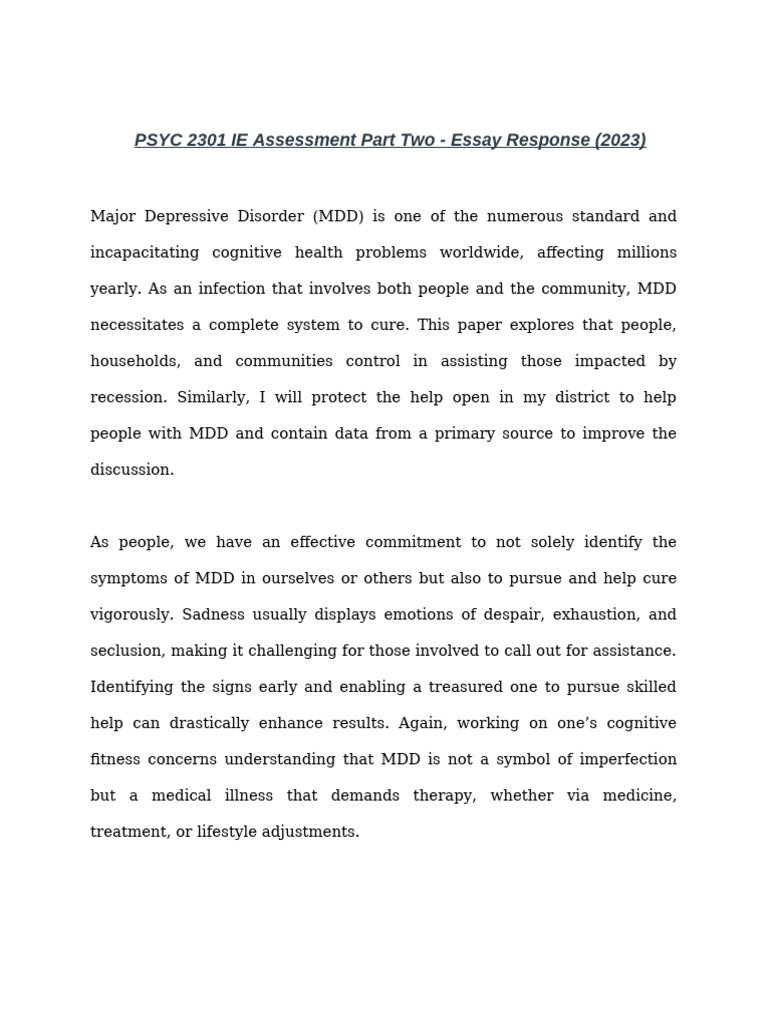 PSYC 2301 IE Assessment Part Two - Essay Response (2023) | PDF | Major ...