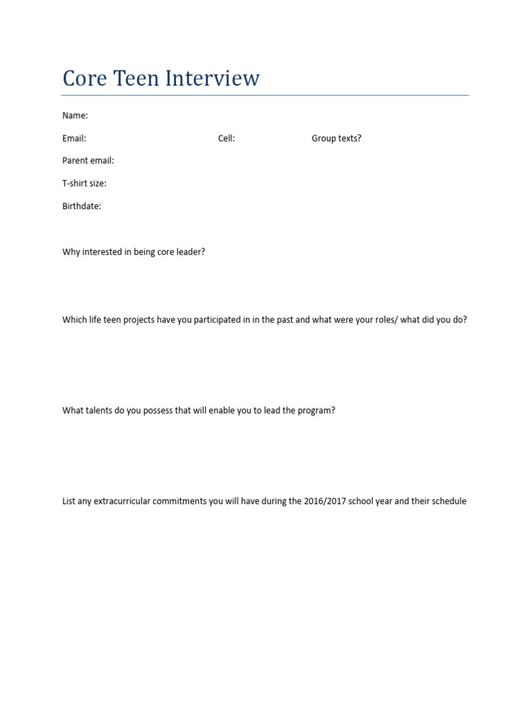 2016-2017-Core-Teen-Paperwork | PDF | Adolescence | Mass (Liturgy)