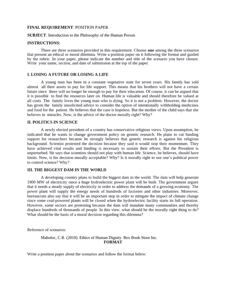 Position Paper Topics and Instructions | PDF | Hydroelectricity