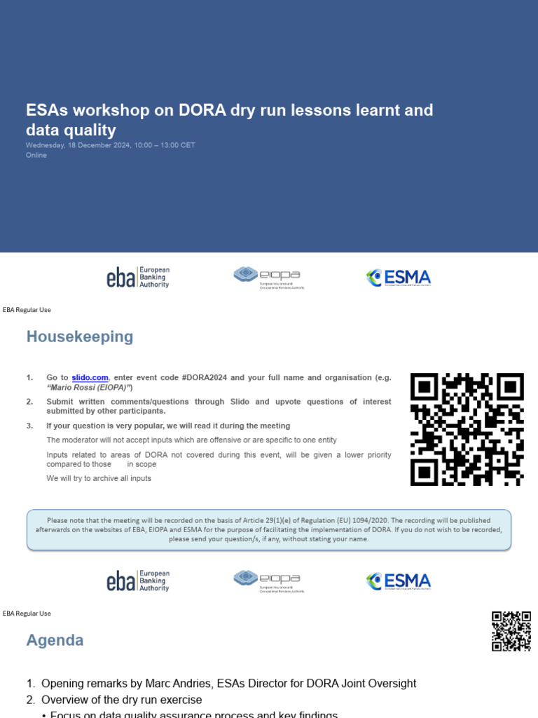 DORA Dry Run Summary Workshop - Final | PDF | Data Quality | Insurance