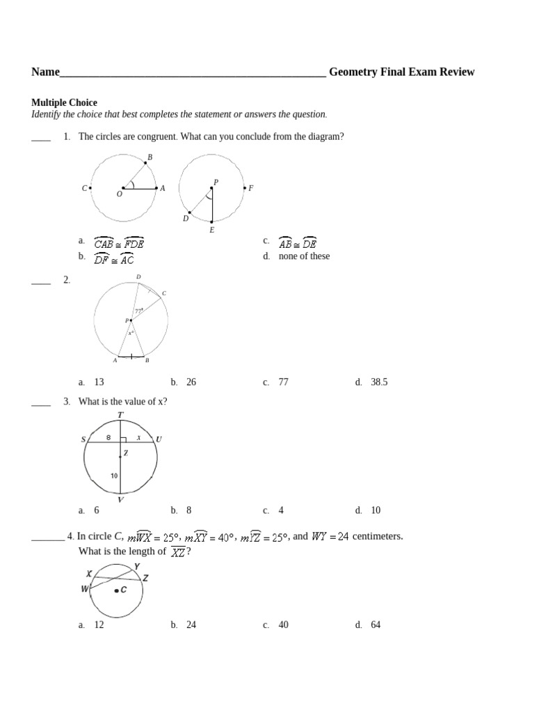 Geometry Final Review 2014 | PDF | Circle | Triangle