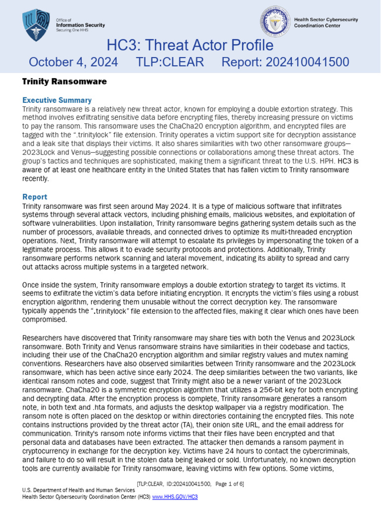 Trinity Ransomware Threat Actor Profile | PDF | Ransomware | Malware