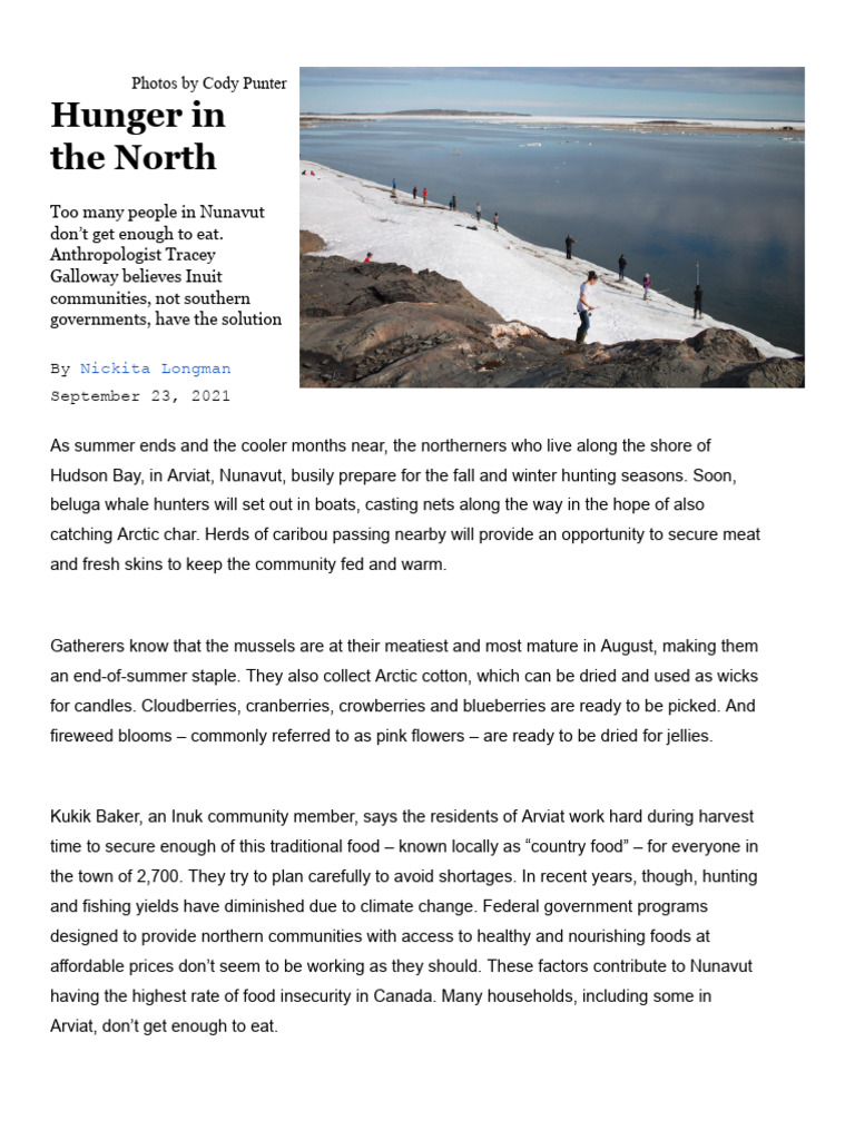 Article - Hunger in The North | PDF | Inuit | Food Security