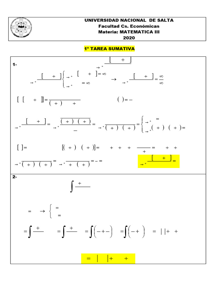Cálculos de límites e integrales en Matemática III | PDF | Matemáticas ...