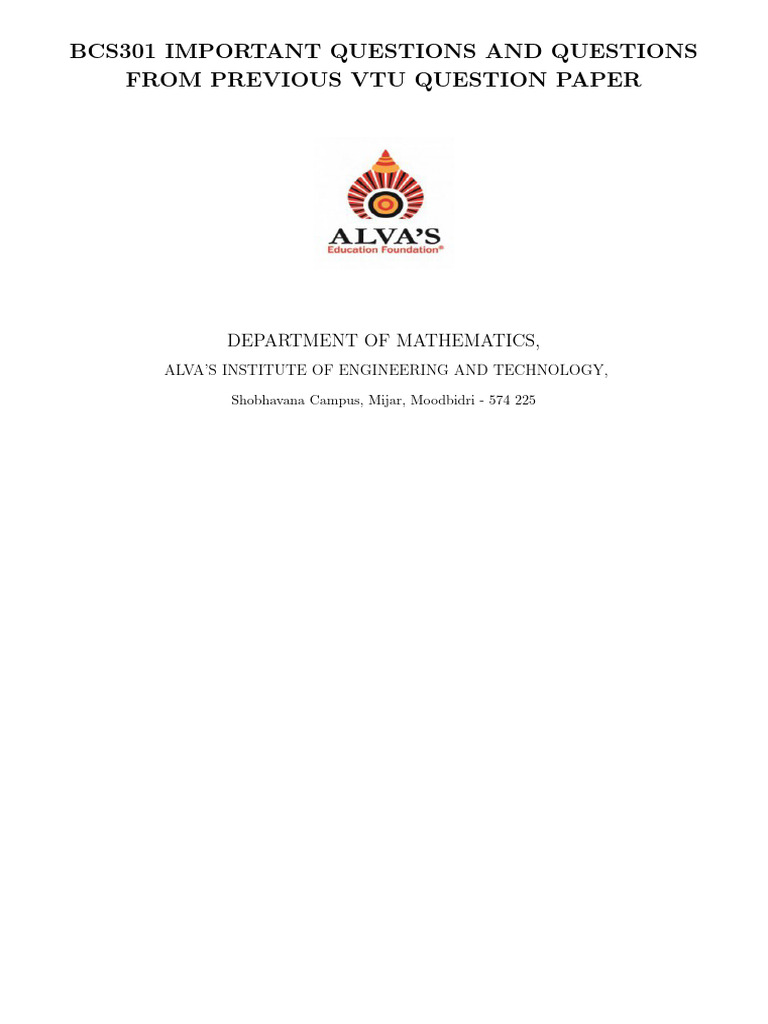 BCS301 VTU Important Questions Guide | PDF | Probability Distribution ...